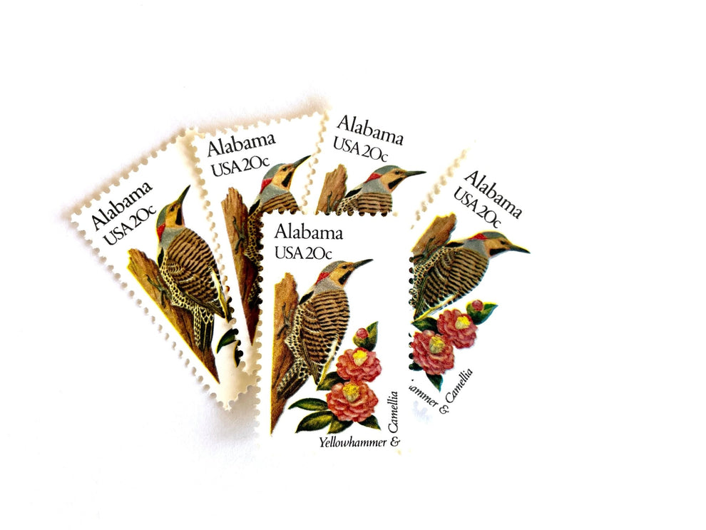 Alabama State Bird and Flower Stamp (Yellowhammer & Camellia) Vintage ...