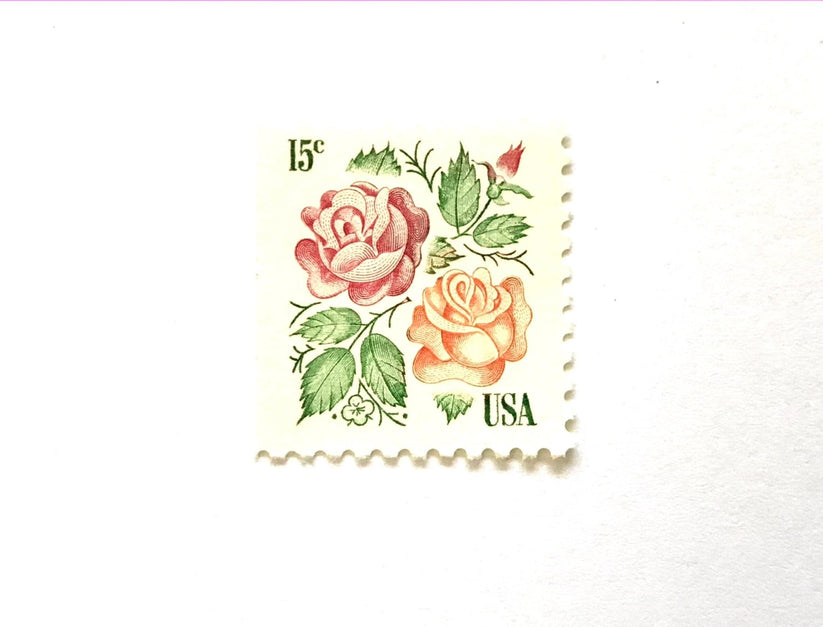 Medallion Roses Stamps (Pink and Orange, Botanical, Rose, Flower) Vint ...